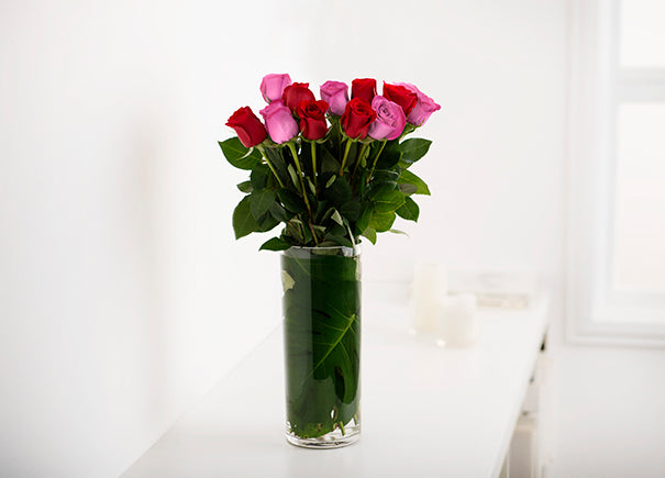 Mixed Red and Mauve Purple Roses Gift Box with Vase | Roses Only Singapore