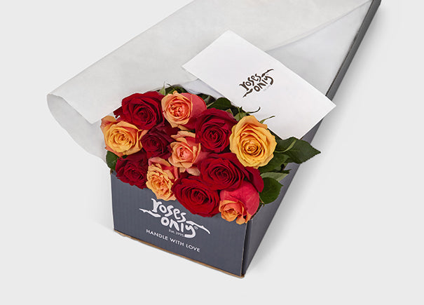 Mixed Cherry Brandy Orange And Red Roses Gift Box | Roses Only Singapore